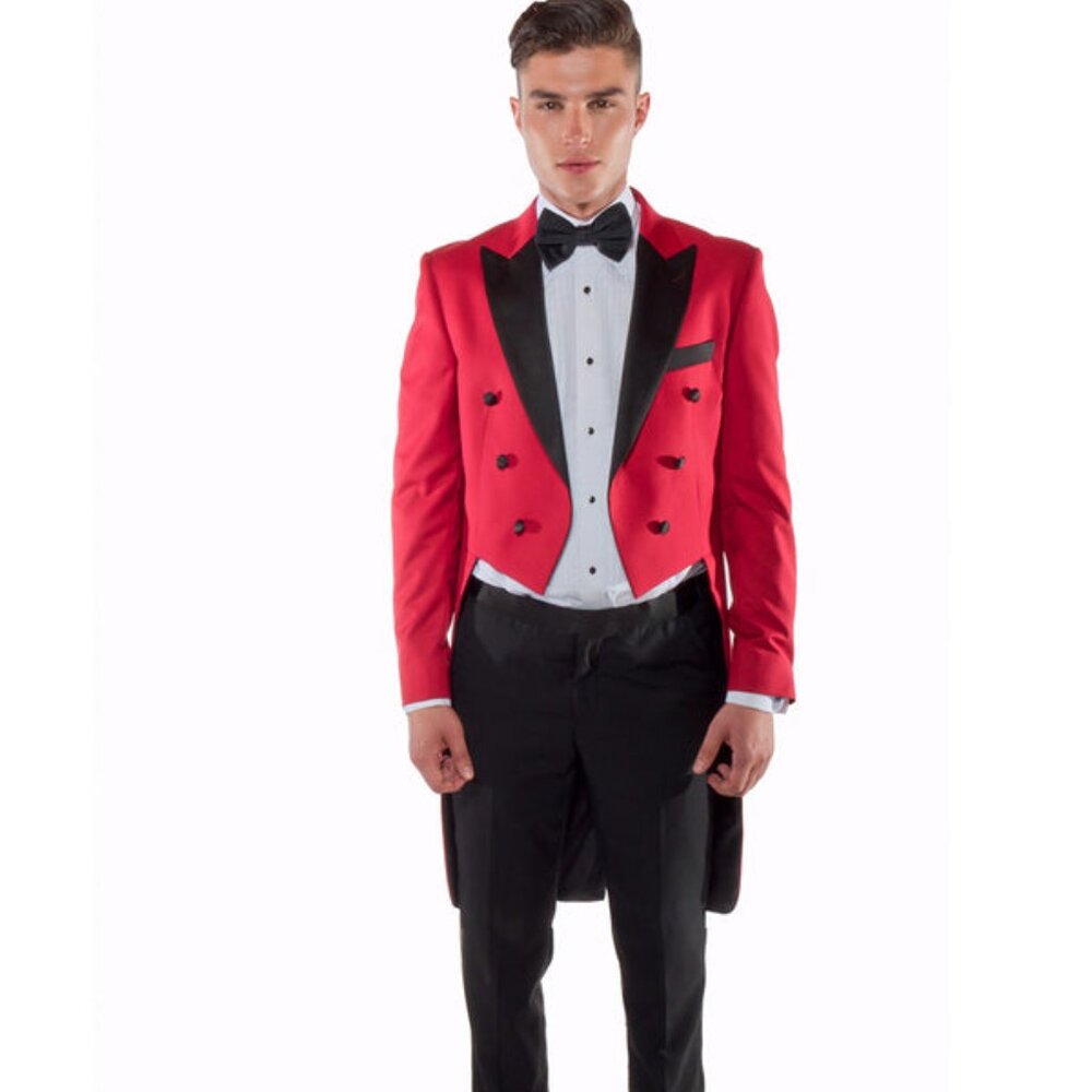 Mens Modern Tail Prom Tuxedo In Red & Black - Gem